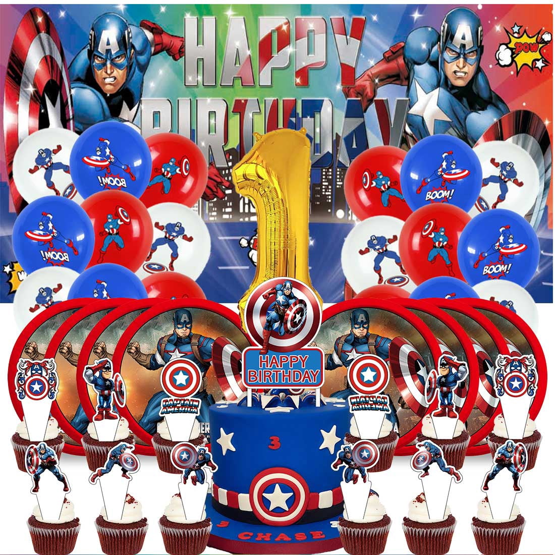 Captain America Balloons Party Supplies 1st Decor Tableware Birthday ...