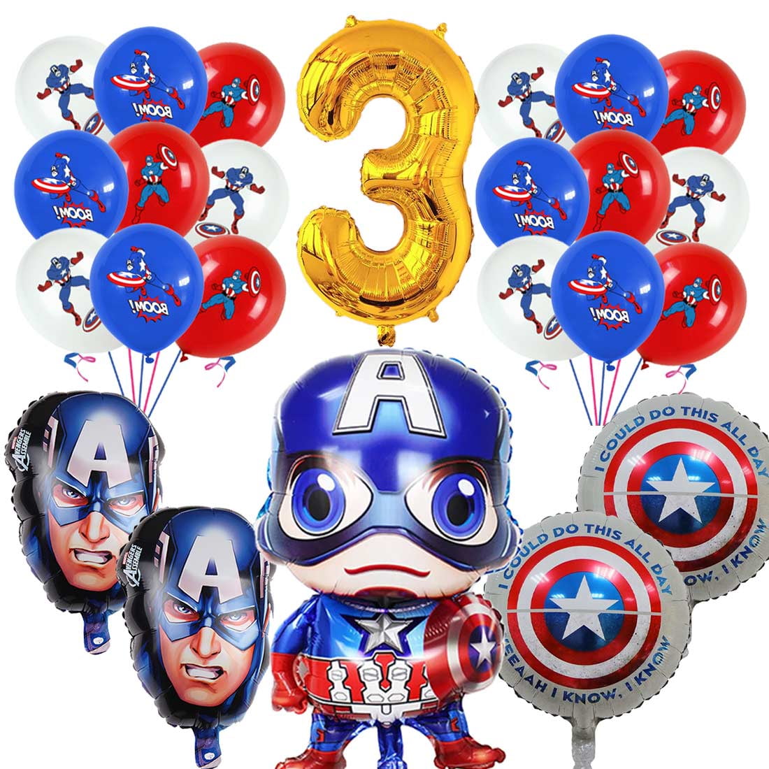 Captain America Balloons Party Supplies 3rd Big Number Decorations ...