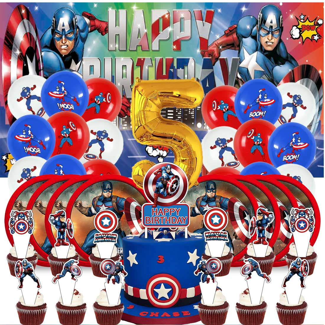 Captain America Balloons Party Supplies 5th Decor Tableware Birthday ...