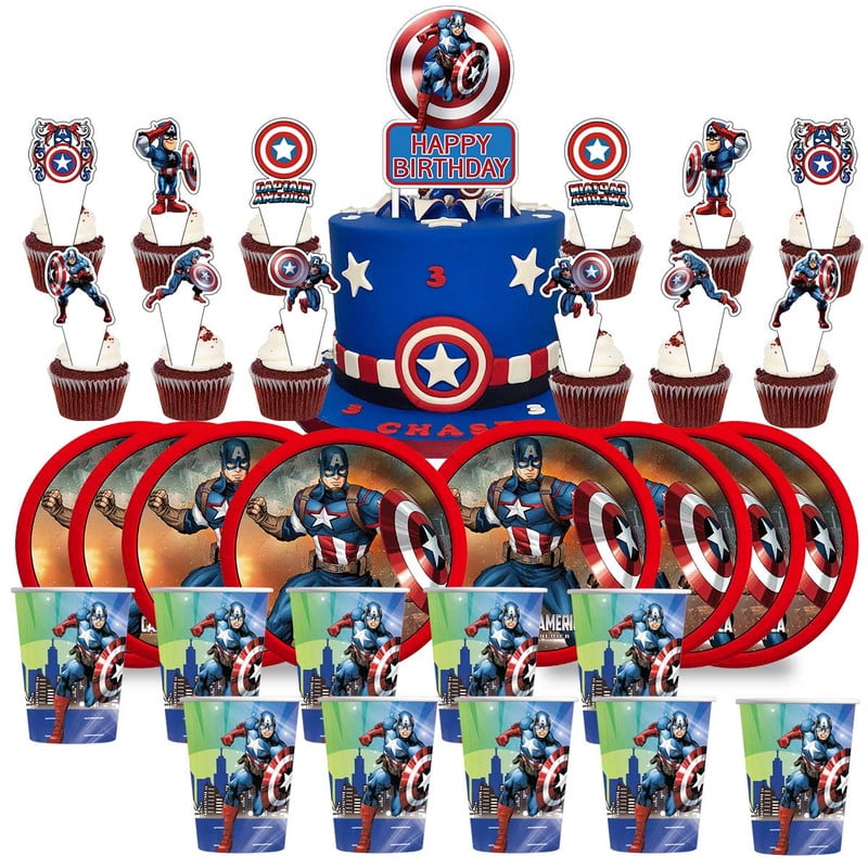 Captain America Birthday Cups Party Supplies Plates Fans Decorations ...