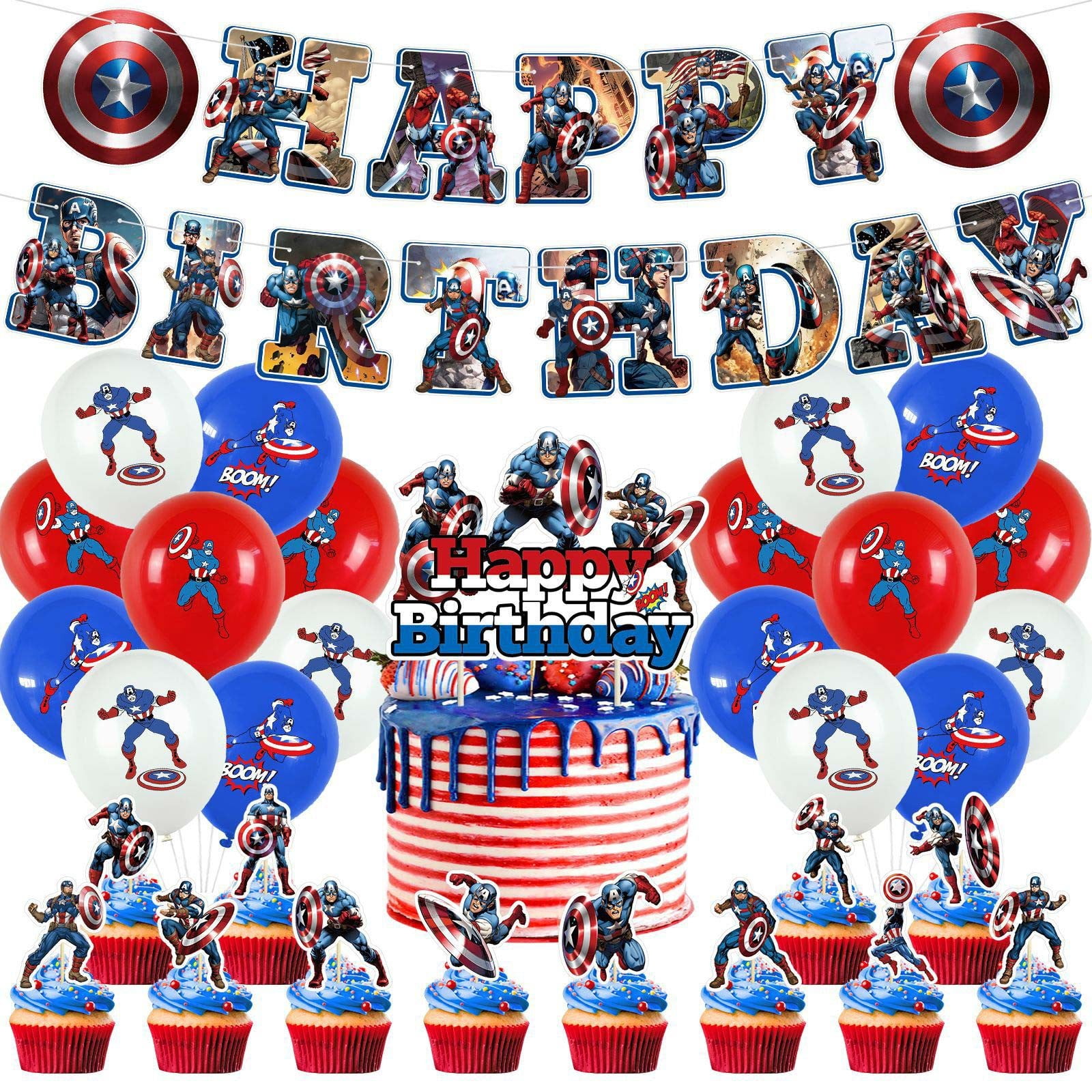 Captain America Birthday Party Decorations Set and Supplies - Includes ...
