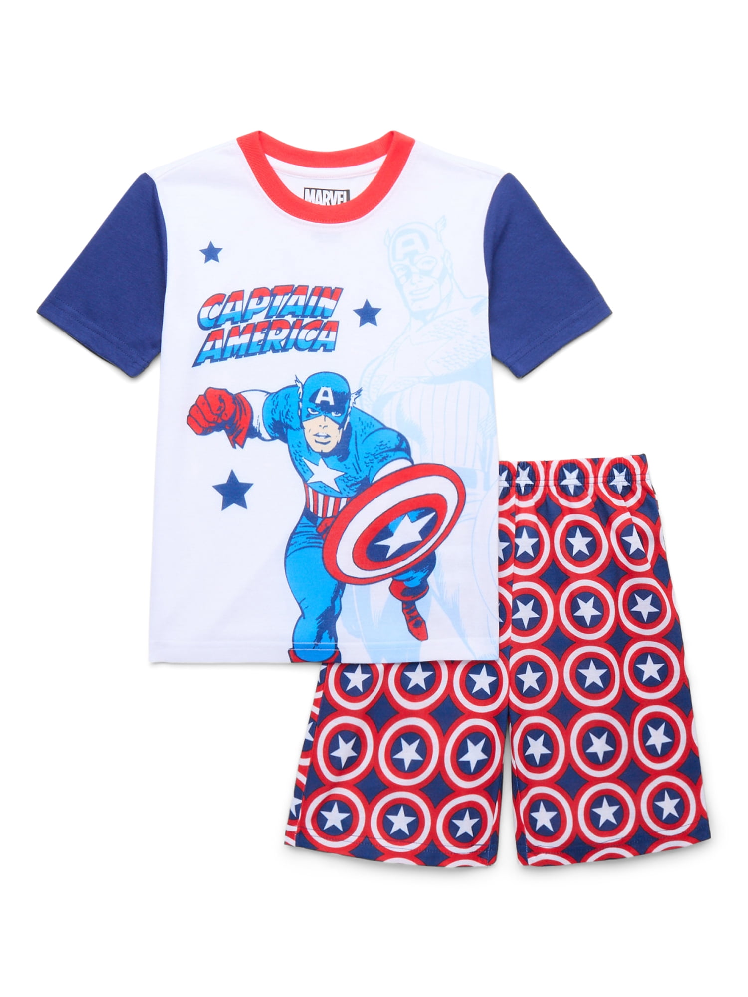 Captain America Boys Tee and Shorts Pajama Set, 2-Piece, Sizes 4-12 ...