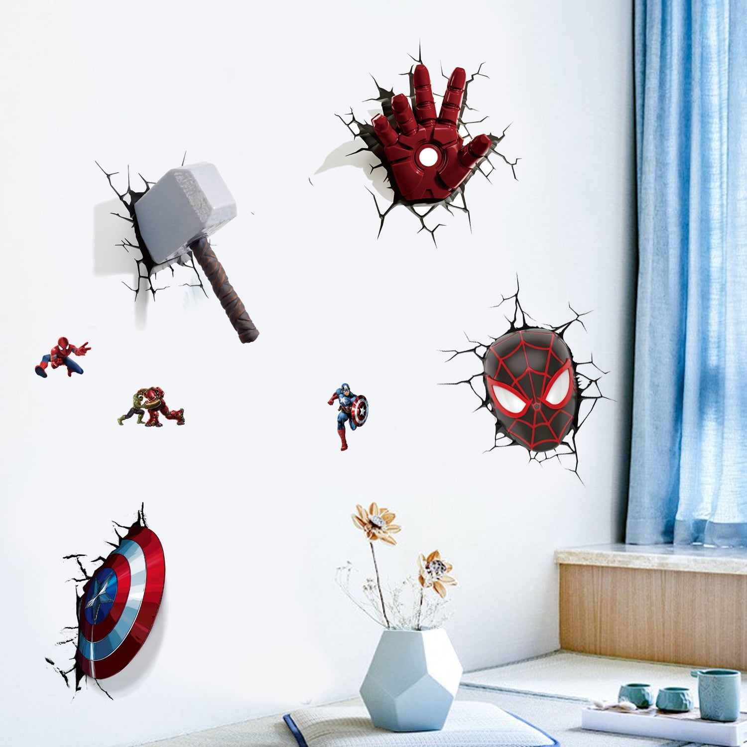 Captain America Breaking Through Wall Sticker Children Boys Wall Decals ...