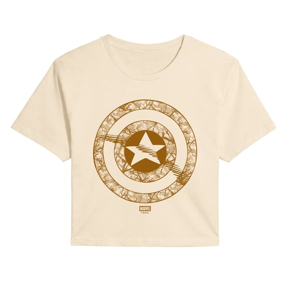 Captain America - Camo Shield - Juniors Cropped Graphic T-Shirt ...