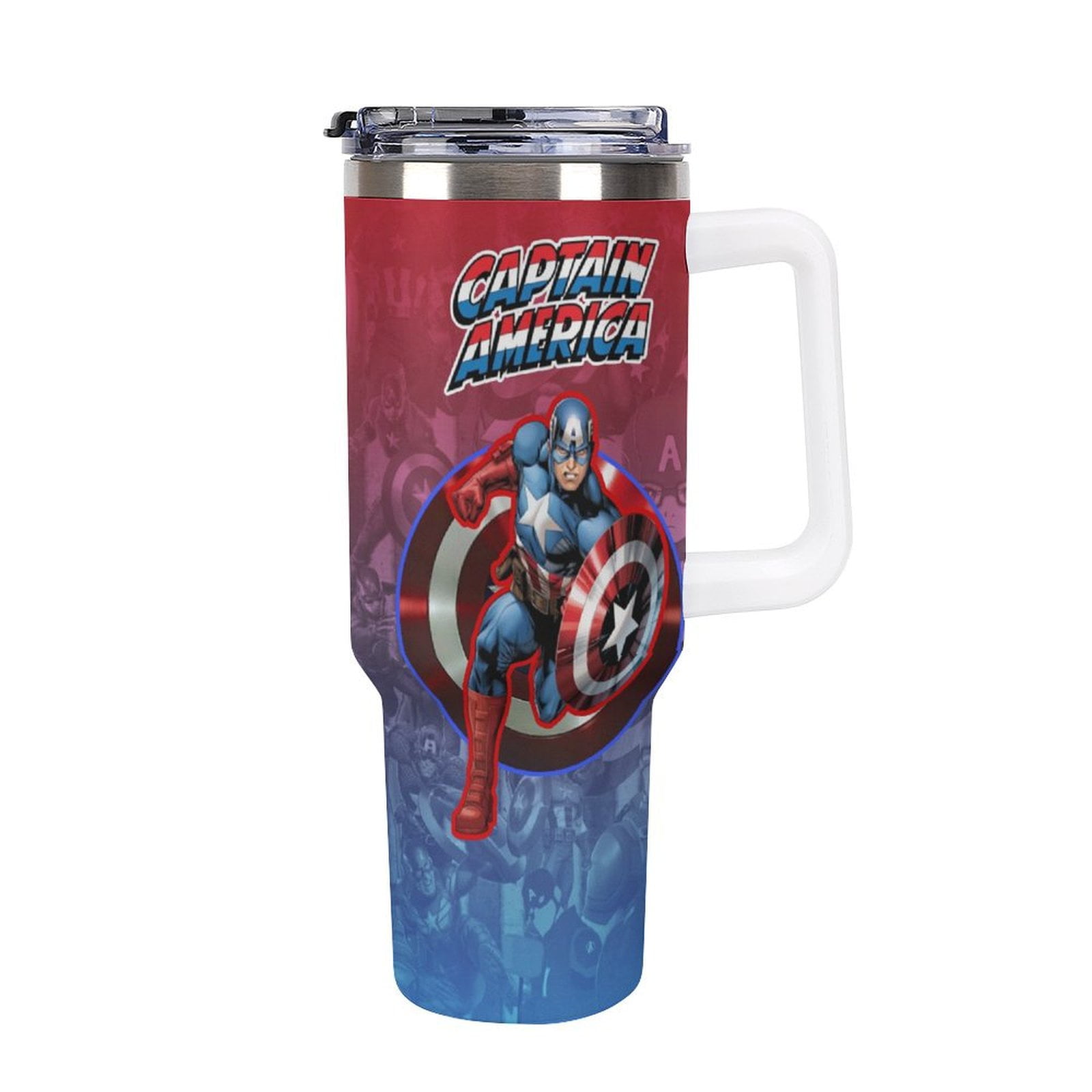 Captain America Car Cup with Handle Straw Lid Stainless Steel Double ...