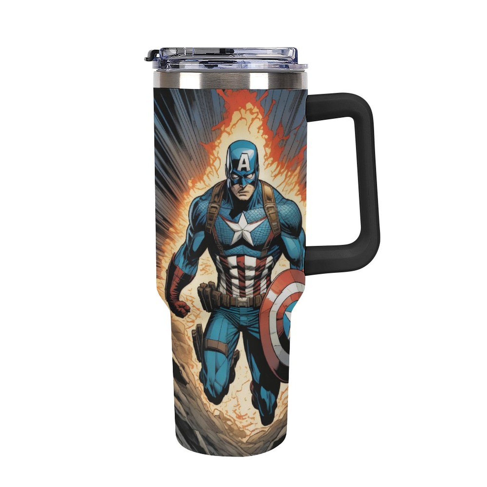Captain America Car Cup with Handle Straw Lid Stainless Steel Double ...