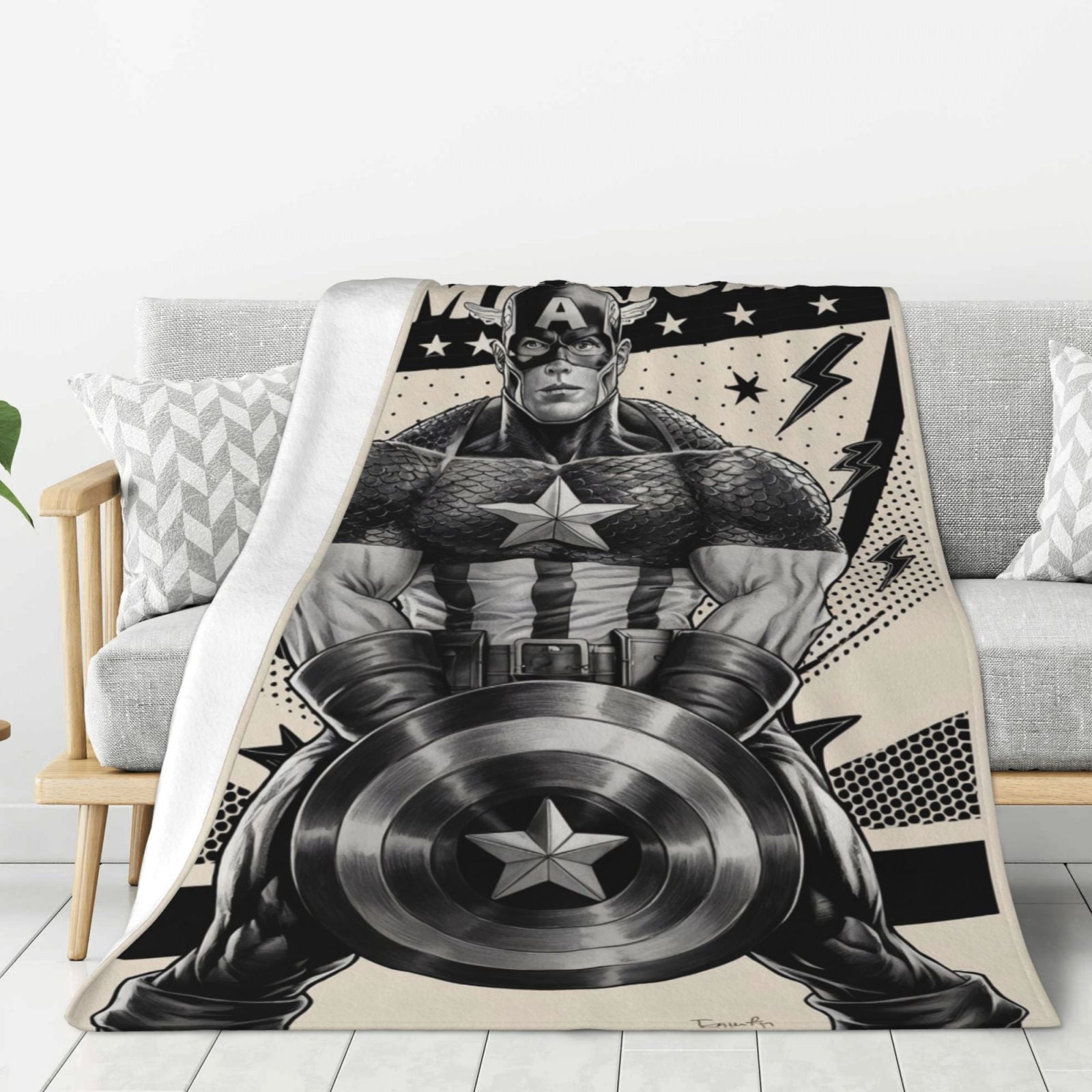 Captain America Comic Book Wallpaper Blanket Queen Size for Bed - Throw ...