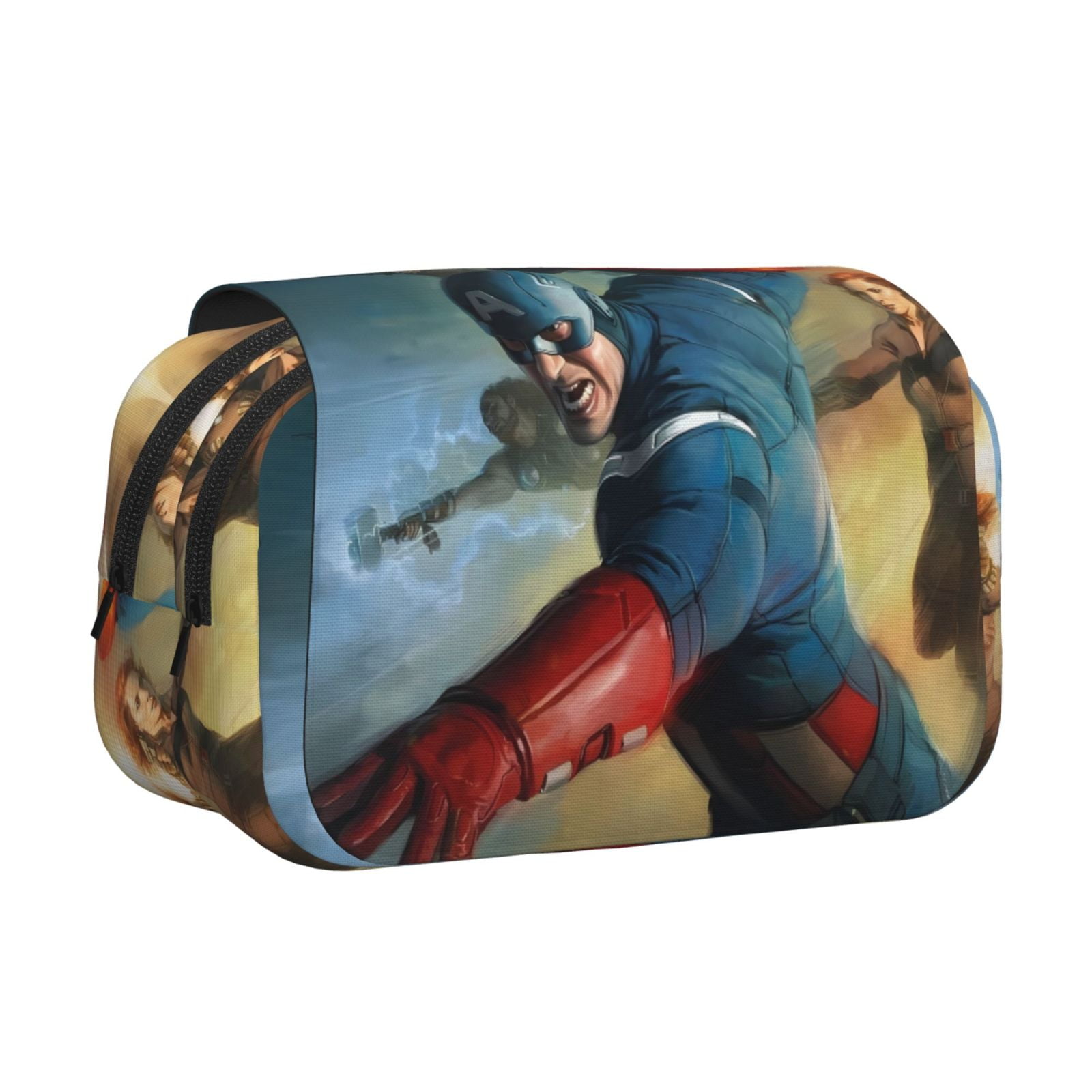 Captain-America Double Foldable Pencil Case, Double Zipper Large Pencil ...