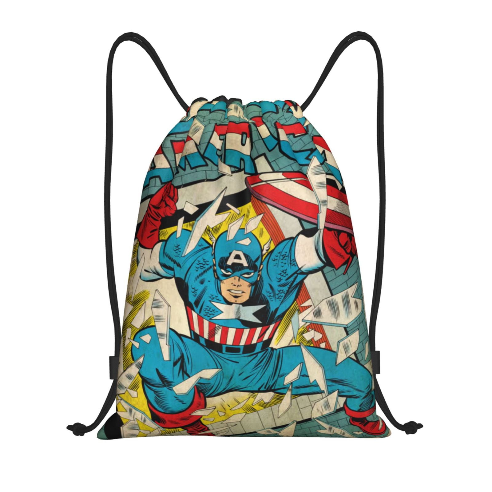 Captain America Drawstring Backpack Sports Gym Sackpack Water Resistant ...