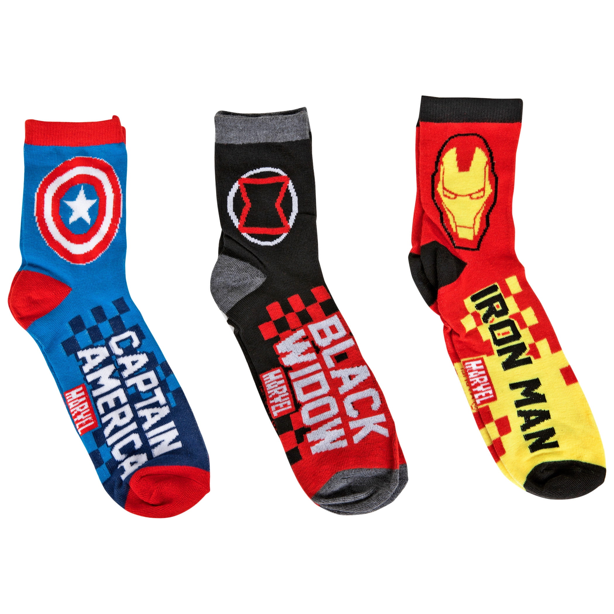 Captain America, Iron Man, and Black Widow Logos 3-Pair Pack of 3/4 ...