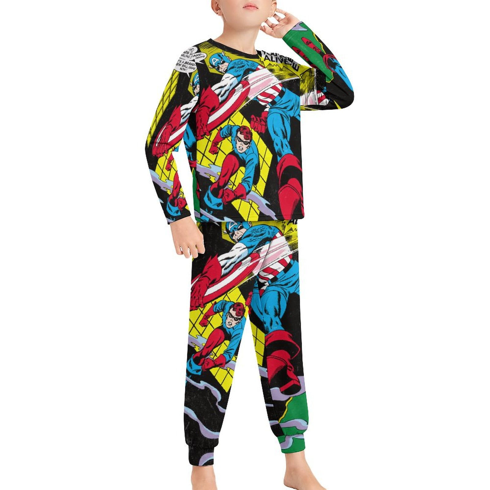 Captain America Little Big Boys Girls Pajamas Set Long Sleeve Kids PJs ...