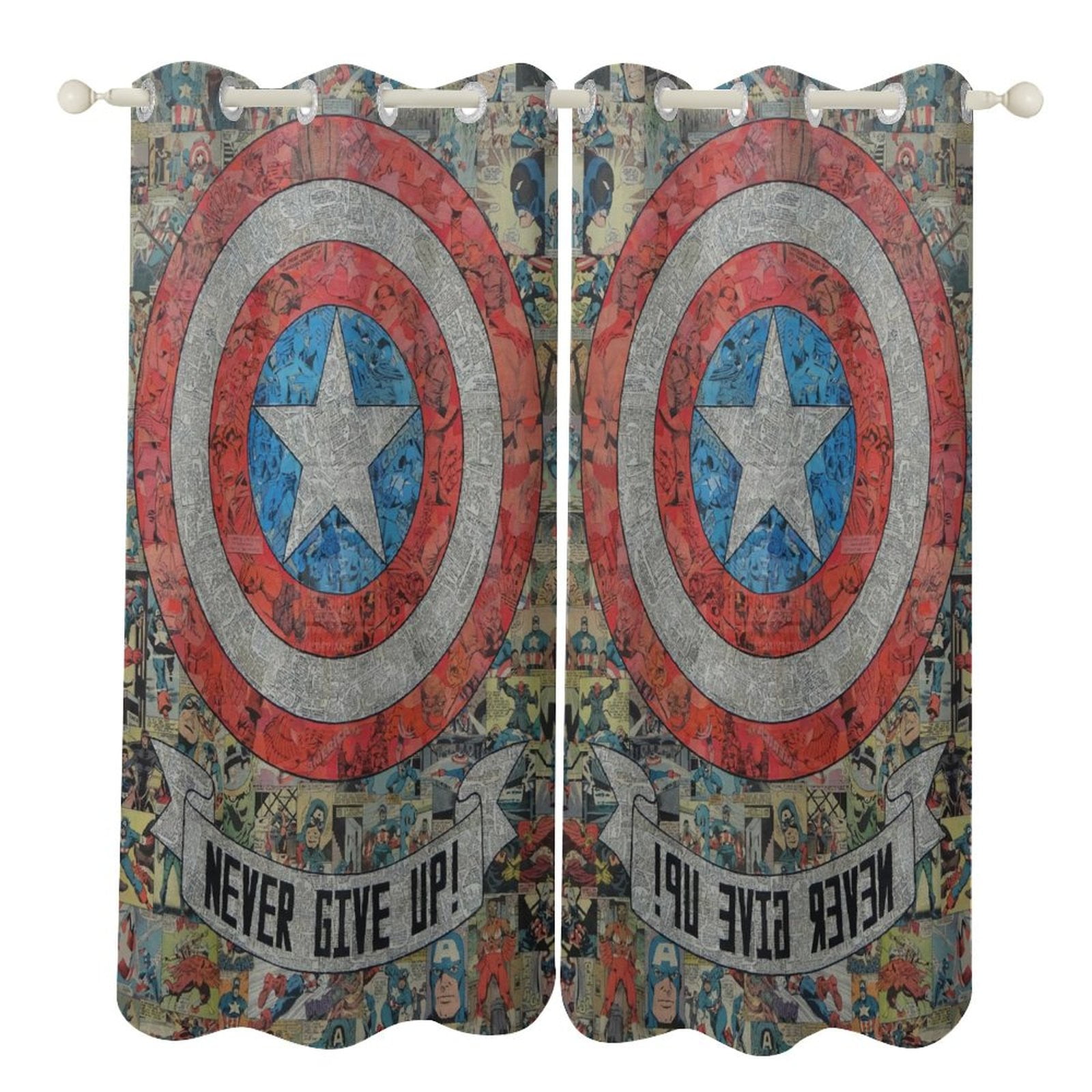 Captain America Logo NEVER GIVE UP! Curtains 72 inch,2 Panels Set,100% ...