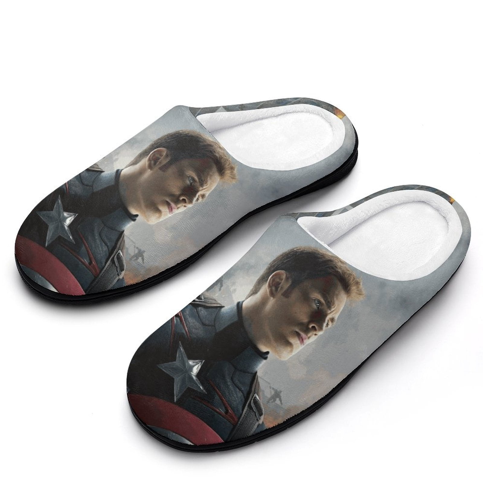 Captain America Men Slippers Non-Slip Fuzzy House Slippers Warm Soft ...