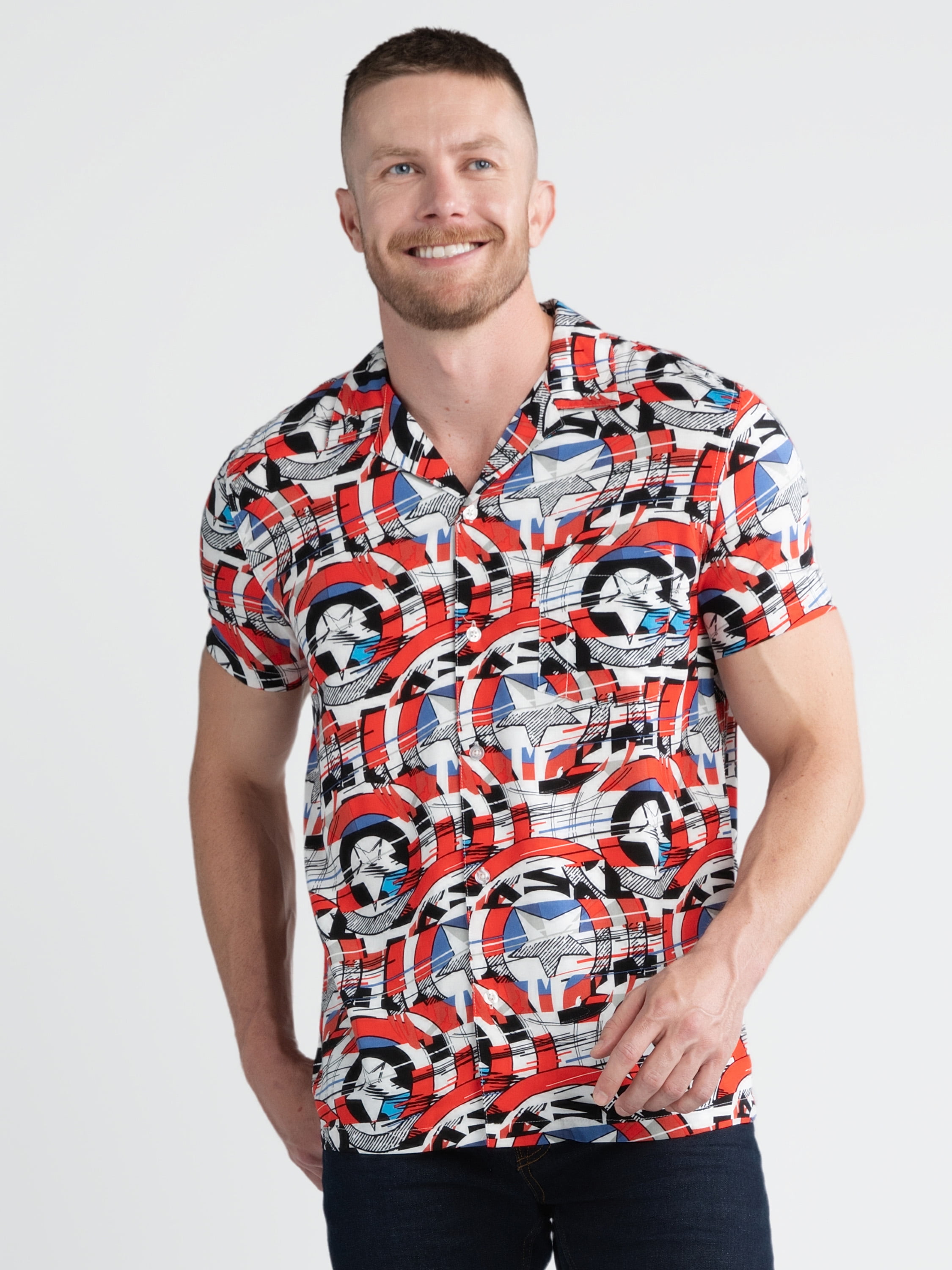 Captain America Men's & Big Men's Print Button Up Shirt, Sizes XS-3XL ...