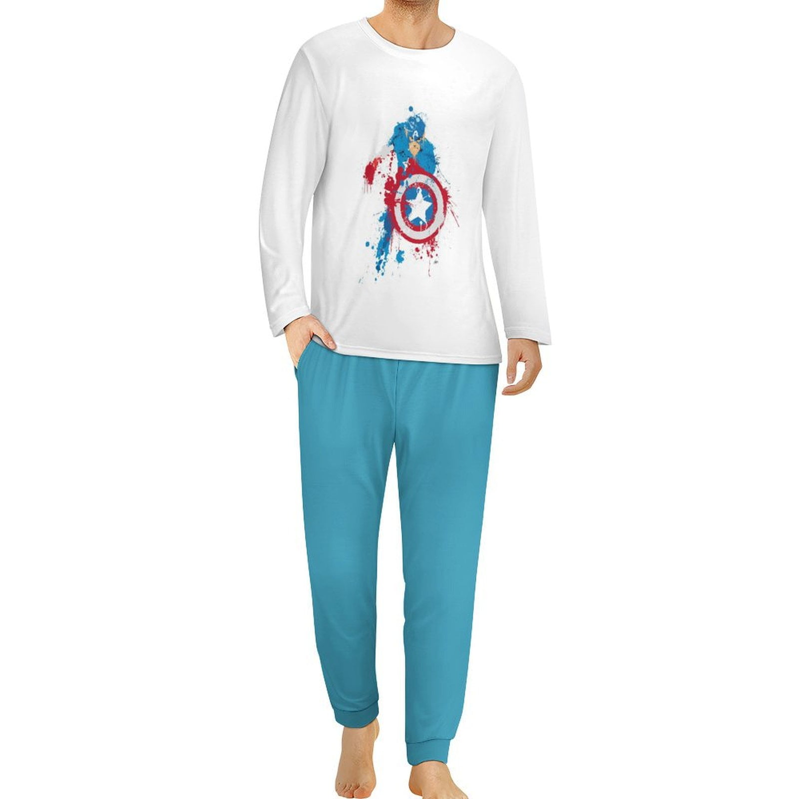 Captain America Men's Long Sleeve Pajama，Soft Sleepwear Pjs Long for ...