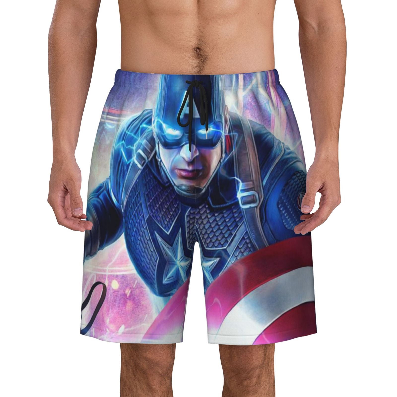 Captain America Mens Swim Trunks Quick Dry Board Shorts With Mesh