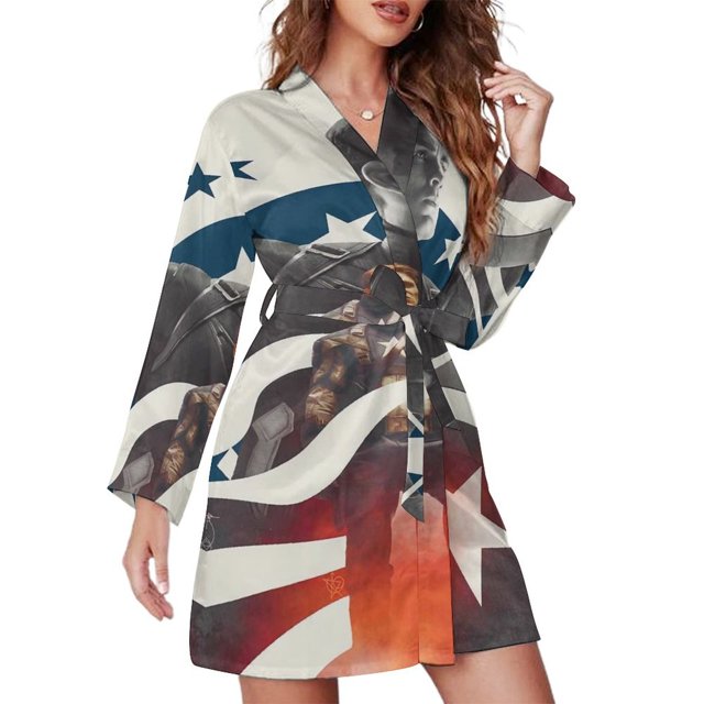 Captain America Nightgowns for Women Belted Sleepwear V-Neck Night ...