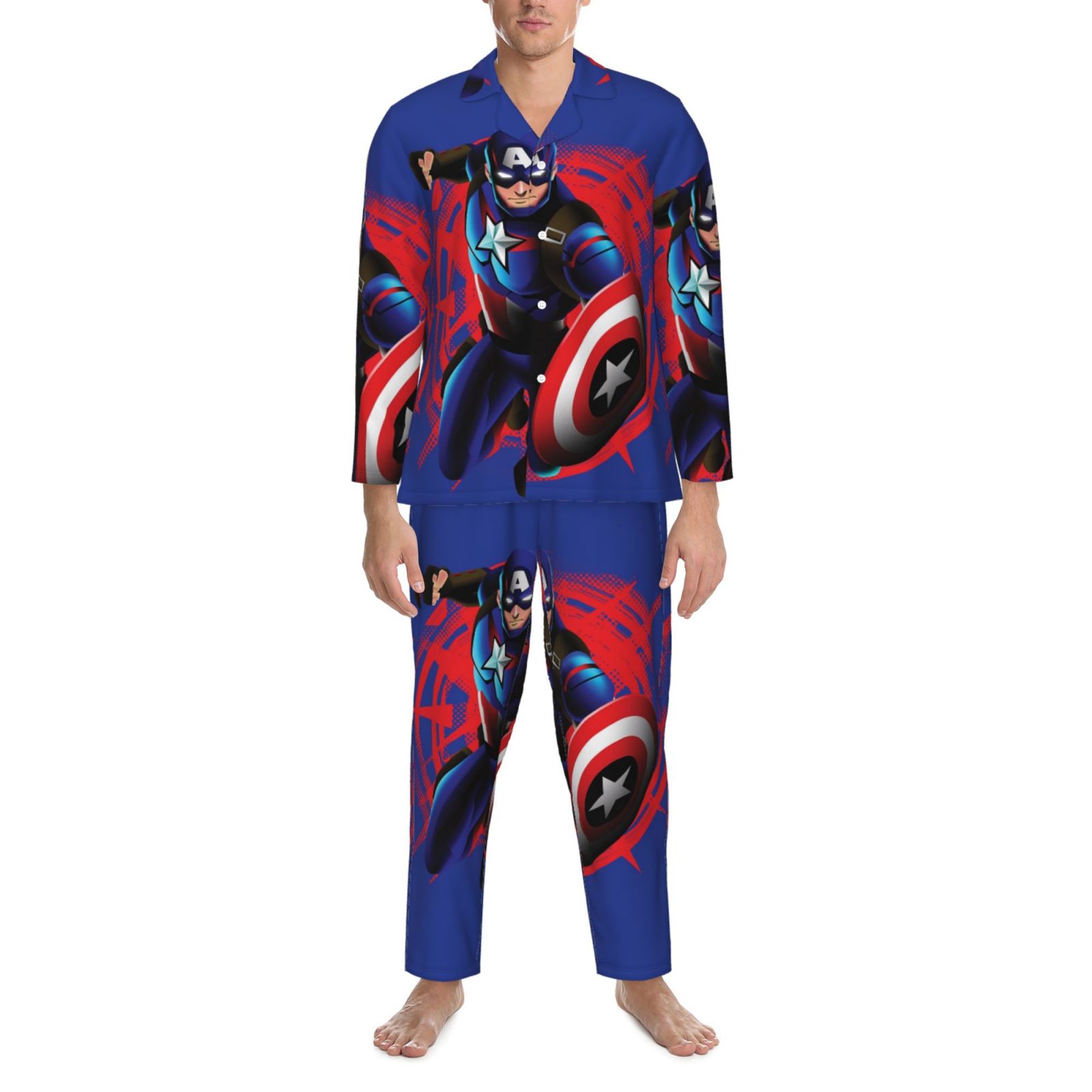 Captain America Pajama Set Women and Men's Long-Sleeved Pajama Set Soft ...