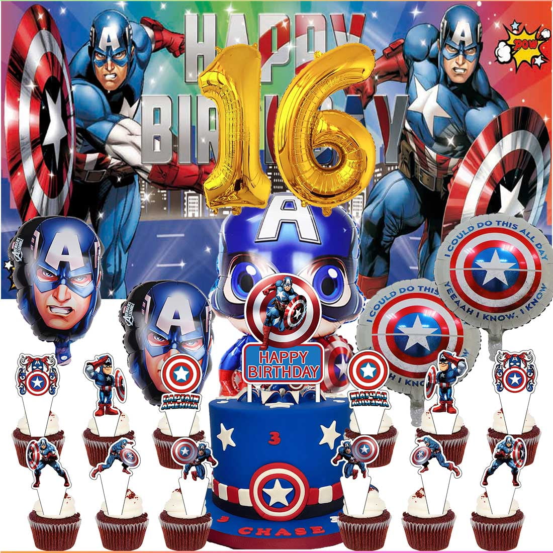 Captain America Party Supplies Decor 16th Kit Balloons Birthday Cake ...