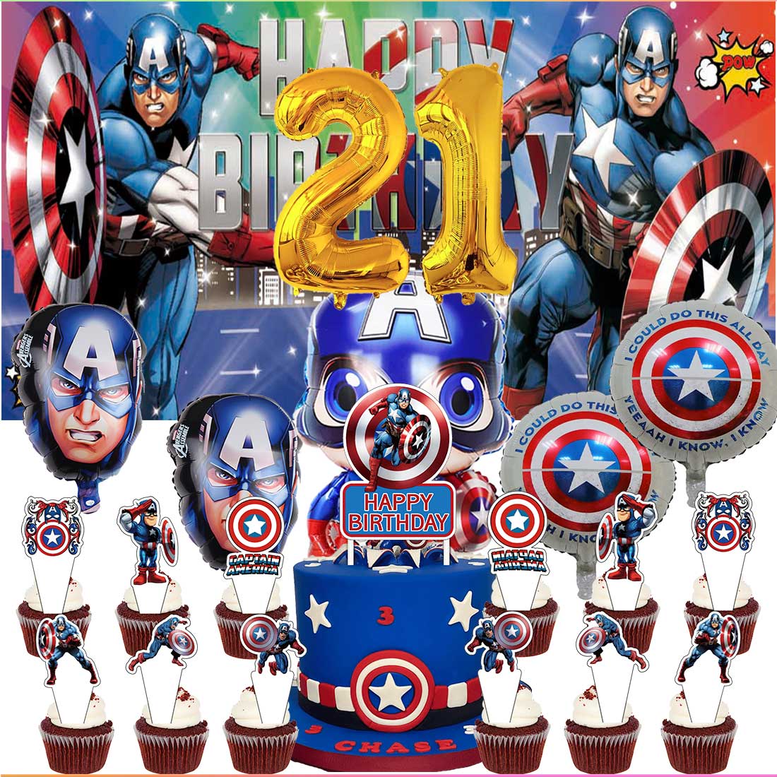 Captain America Party Supplies Decor 21th Kit Balloons Birthday Cake ...