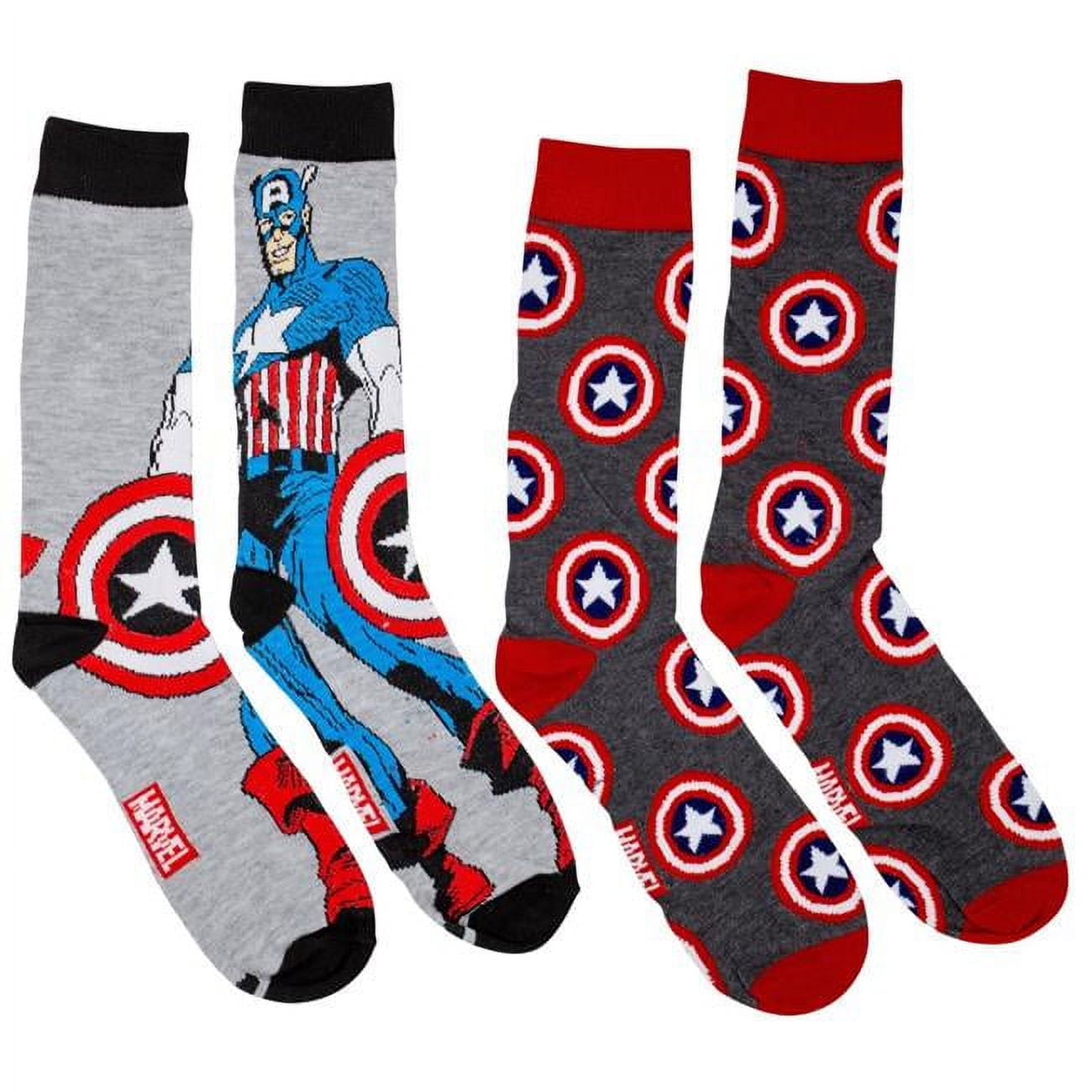 Captain America Standing Character and Symbols 2-Pack Crew Socks ...