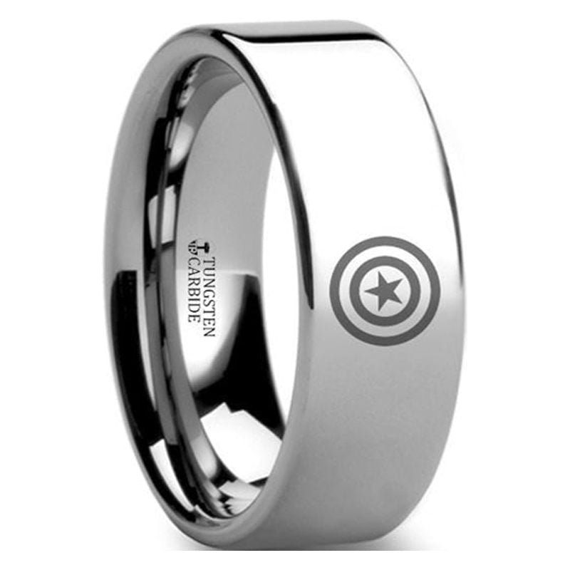 Captain America Star Shield Super Hero Polished Tungsten Engraved Ring ...