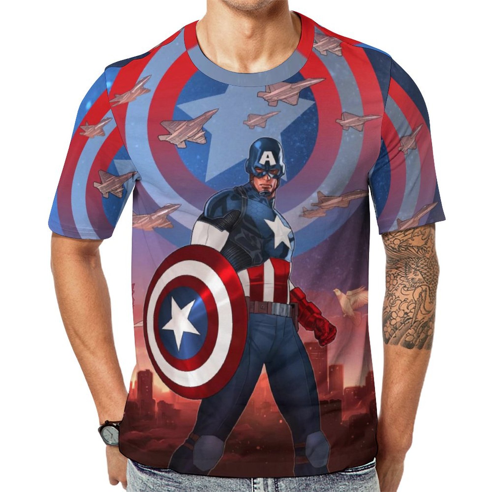 Captain America T-Shirt Full Print Short Sleeve Crew Neck Casual ...