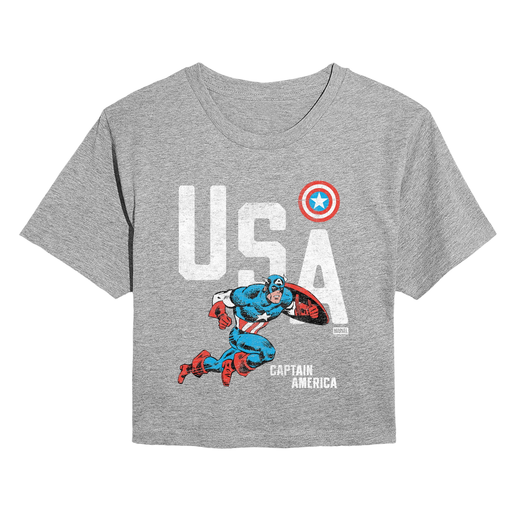 Captain America - USA - Juniors Cropped Graphic T-Shirt - Walmart.com