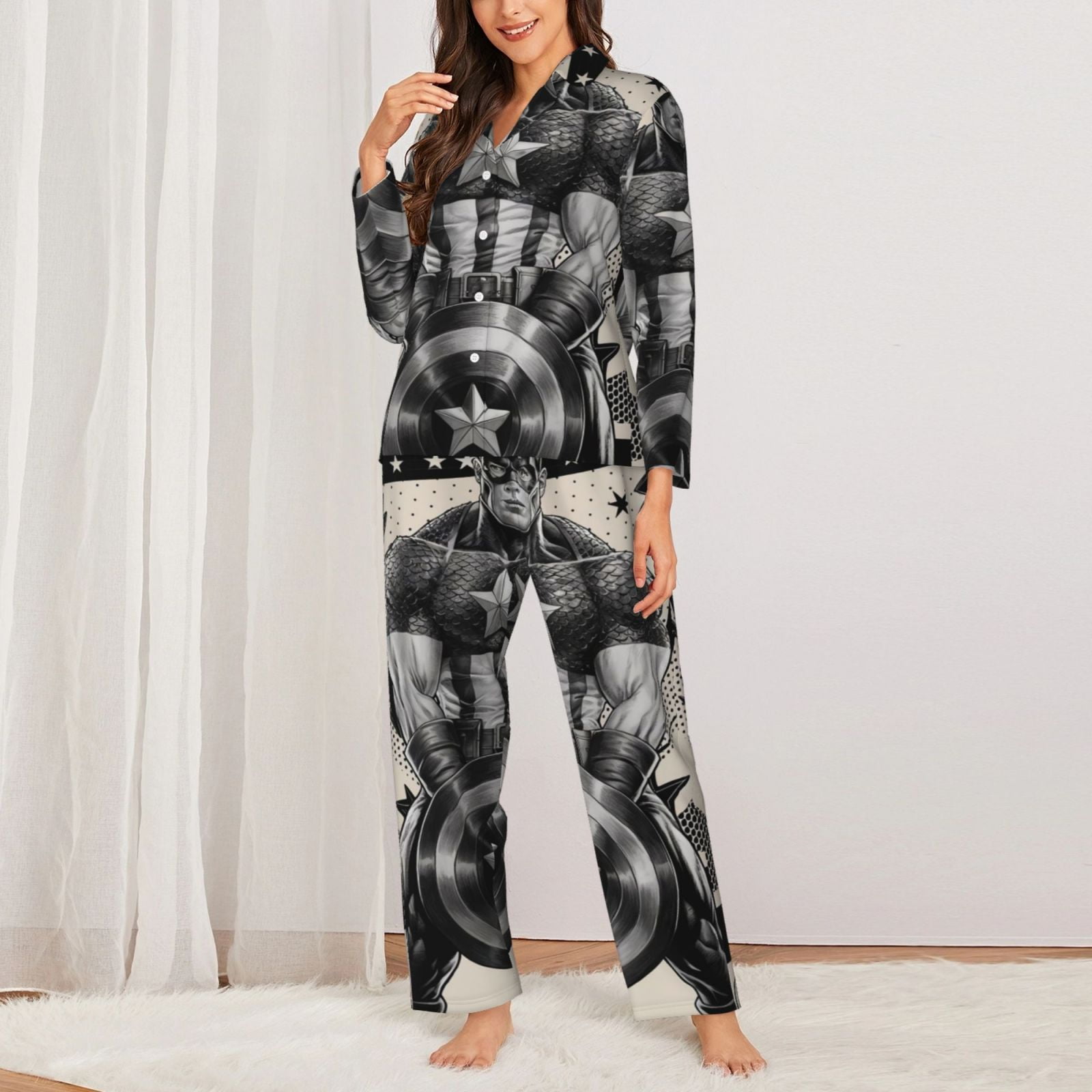 Captain America Women'S Long Sleeve Tee And Jogger Pants Pajama Set, 2 ...