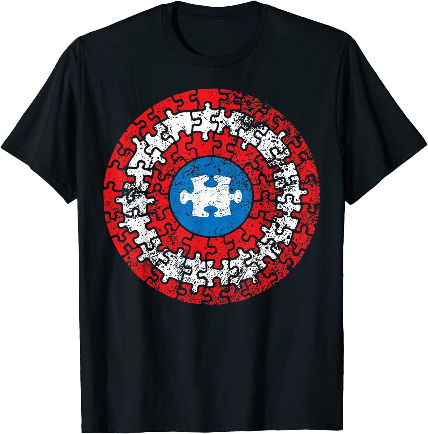 Captain Autism Aspergers Awareness Superhero Puzzle Shield T-Shirt Size ...