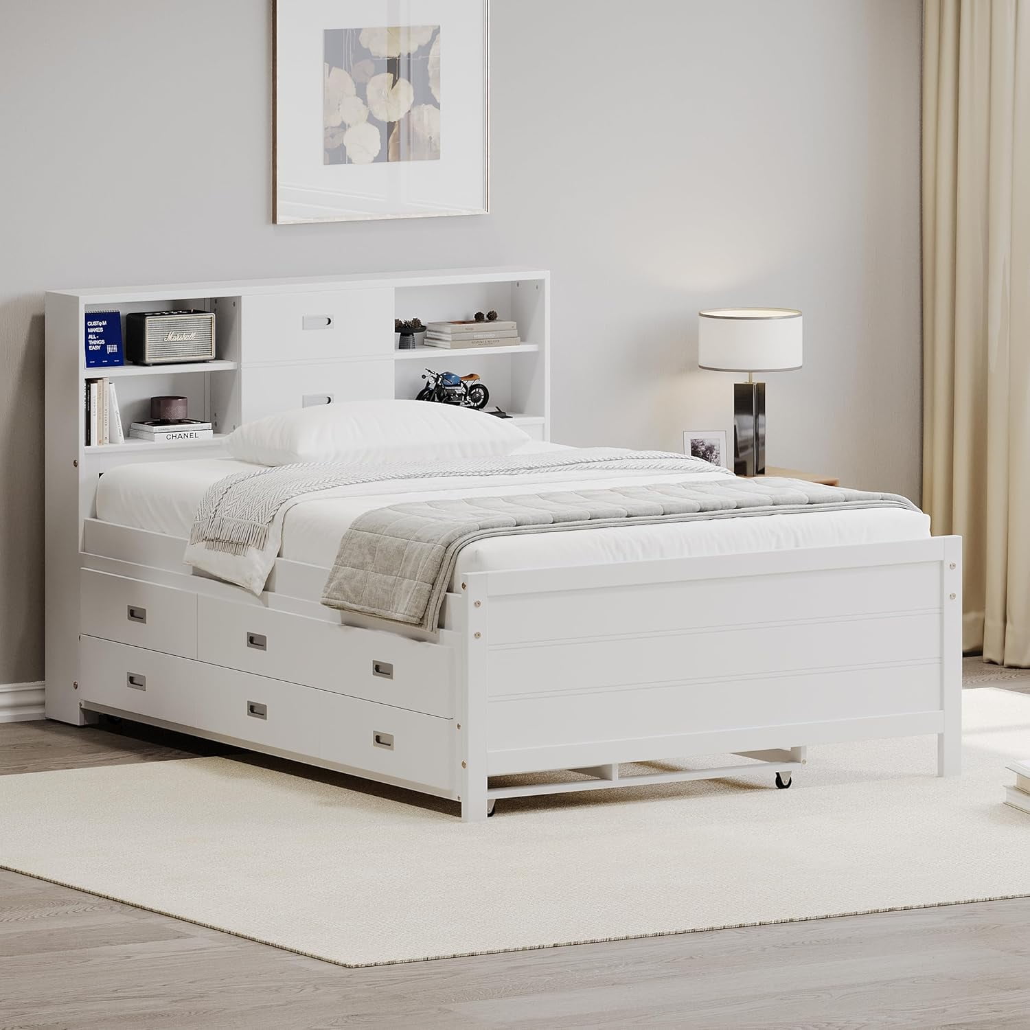 Captain Bed with Storage Bookcase Headboard,Captain Bed with Trundle ...