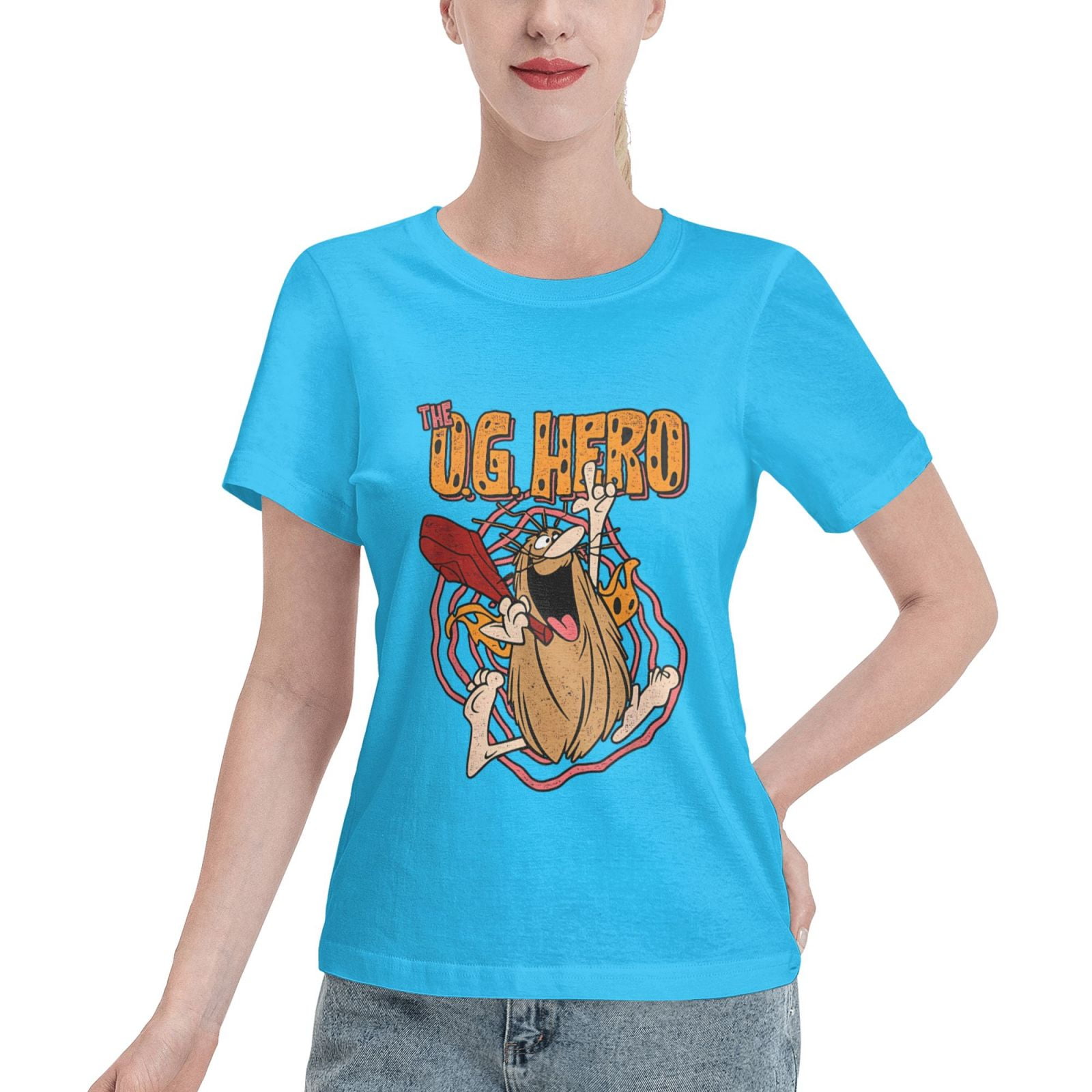 Captain Caveman Anime Print Round Neck Casual Top Women's Short Sleeve ...