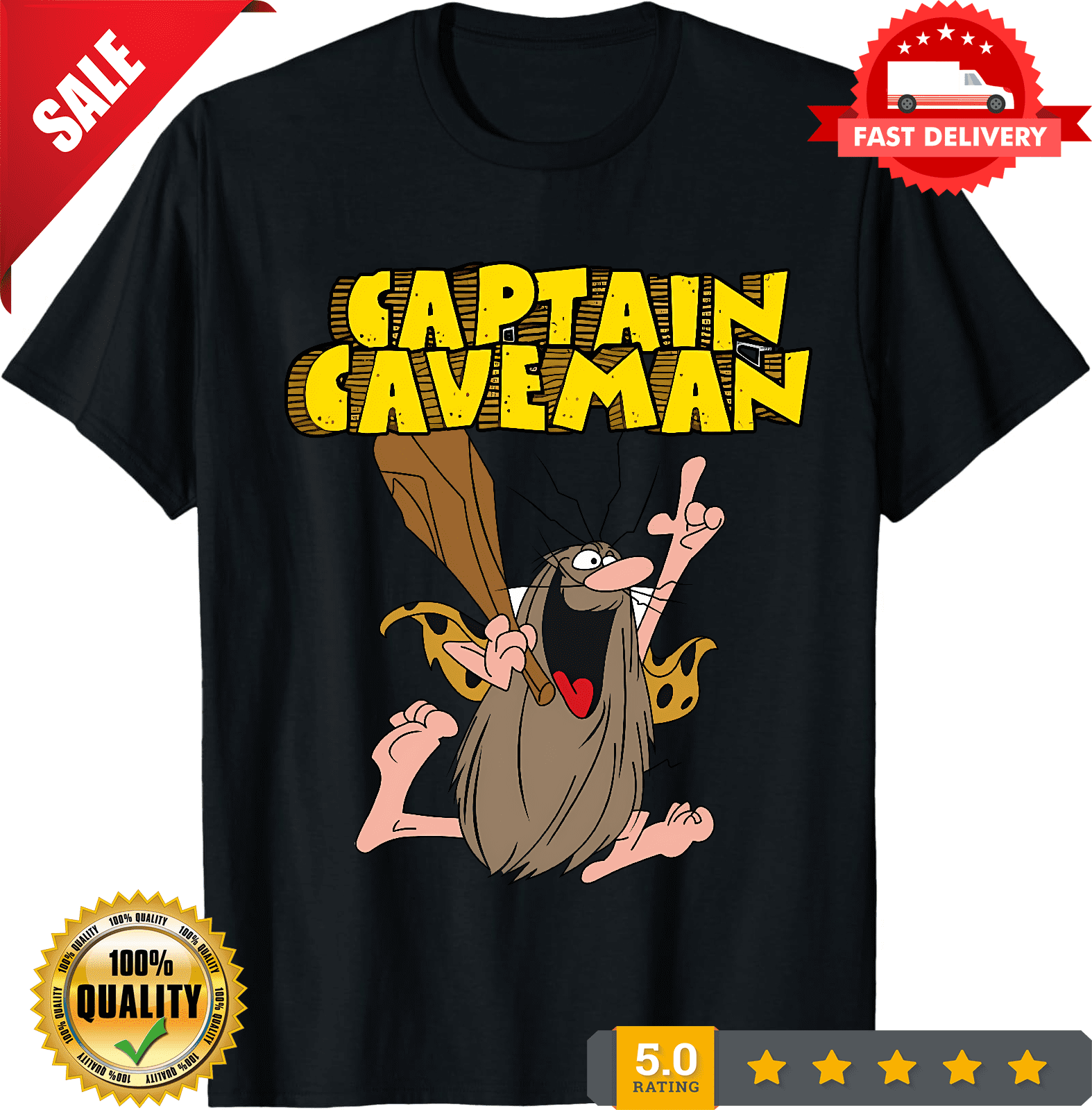 Captain Caveman Cartoon Show Men's Black Shirt, ULTRA LIMITED-TH68170 ...