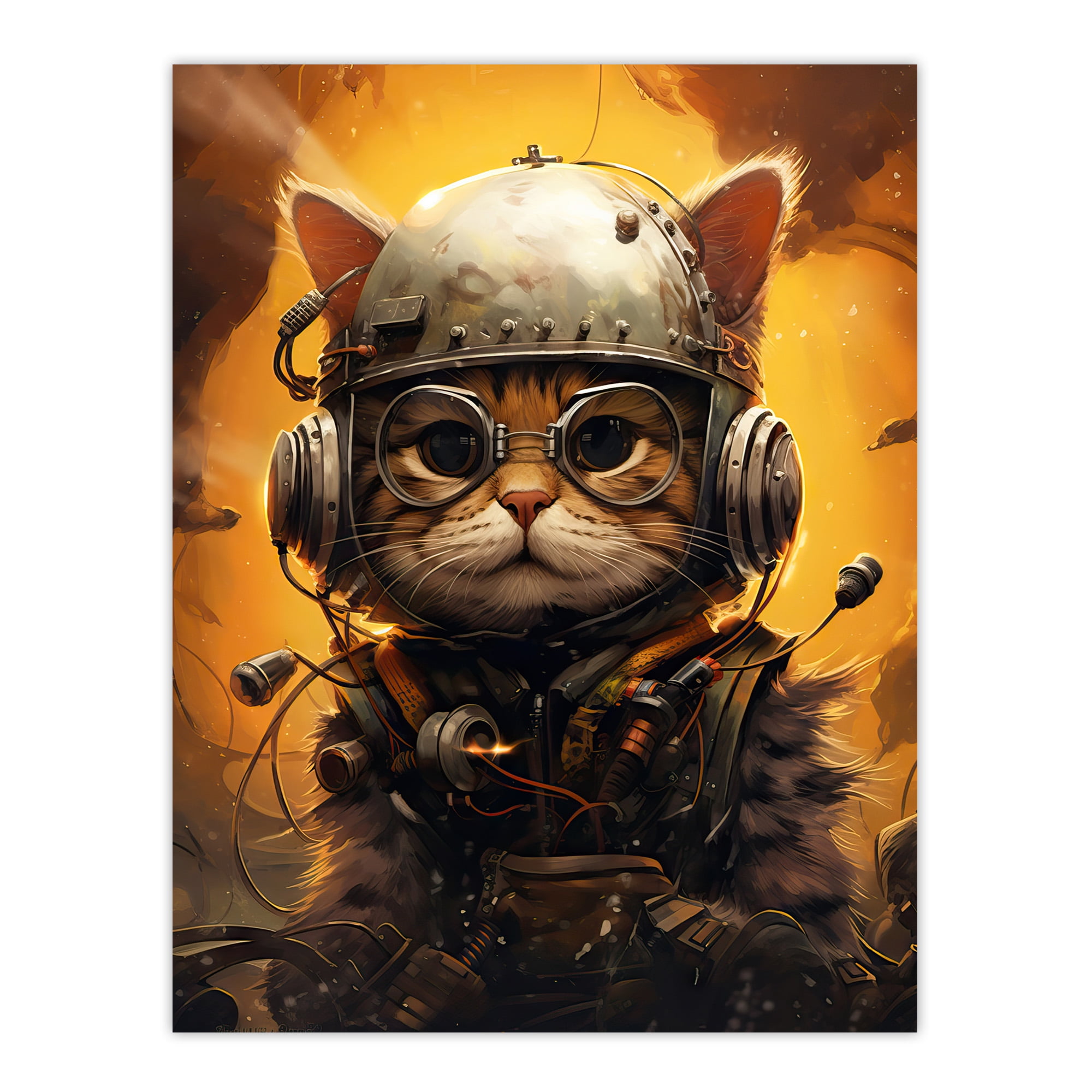 Captain Chuckles Steampunk Cat Cute Fun Artwork Extra Large XL Wall Art ...