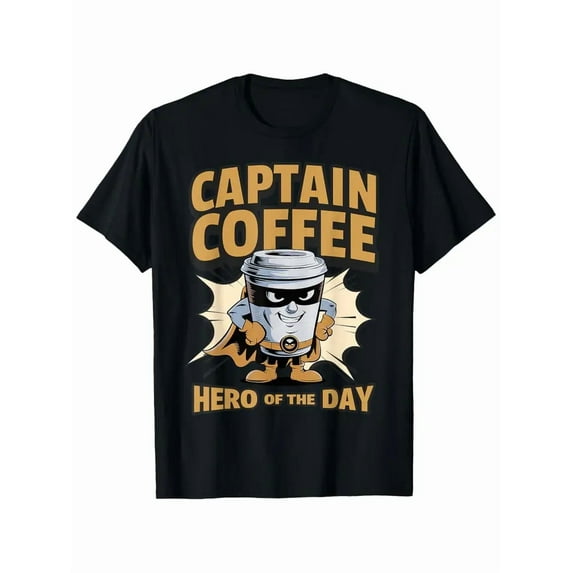 Captain Coffee Superhero Graphic T-Shirt | Humorous Cartoon Design for ...