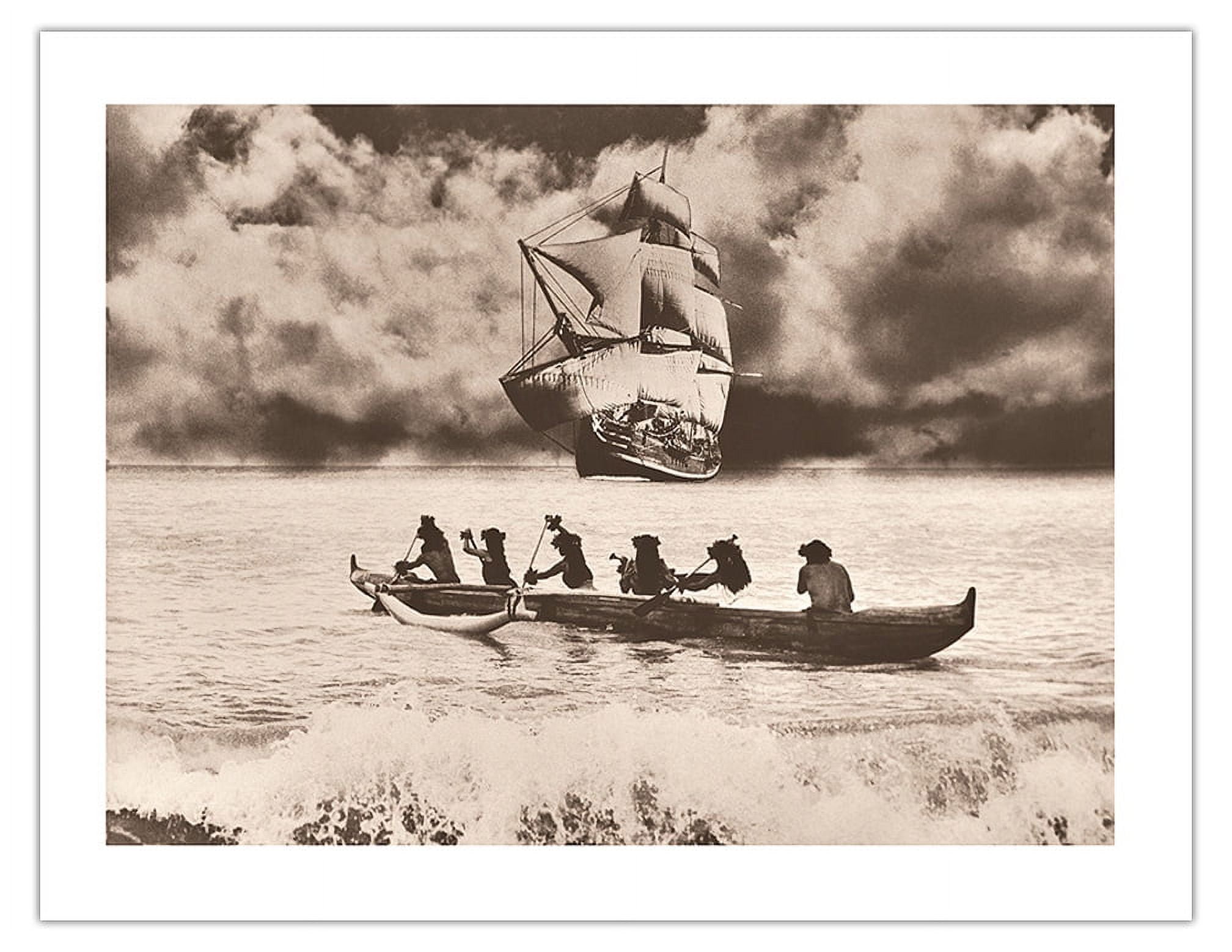 Captain Cook's Return Hawaiian Outrigger Canoe (Waʻa) - Vintage Sepia ...