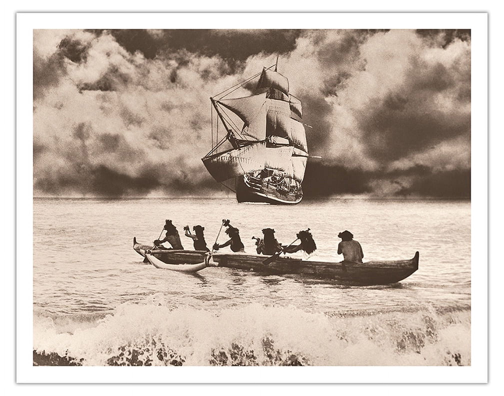 Captain Cook's Return Hawaiian Outrigger Canoe (Waʻa) - Vintage Sepia ...