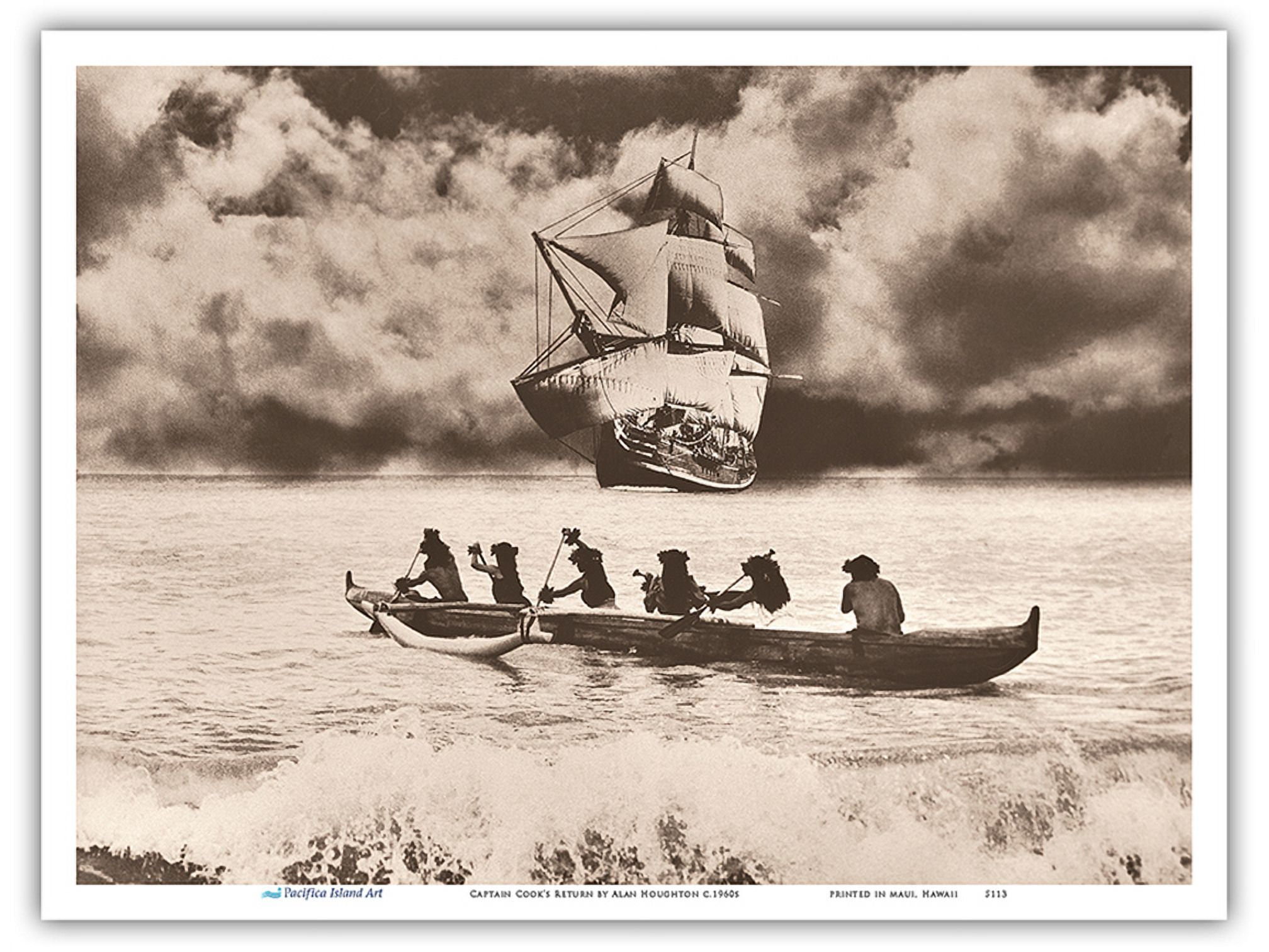 Captain Cook's Return Hawaiian Outrigger Canoe (Waʻa) - Vintage Sepia ...