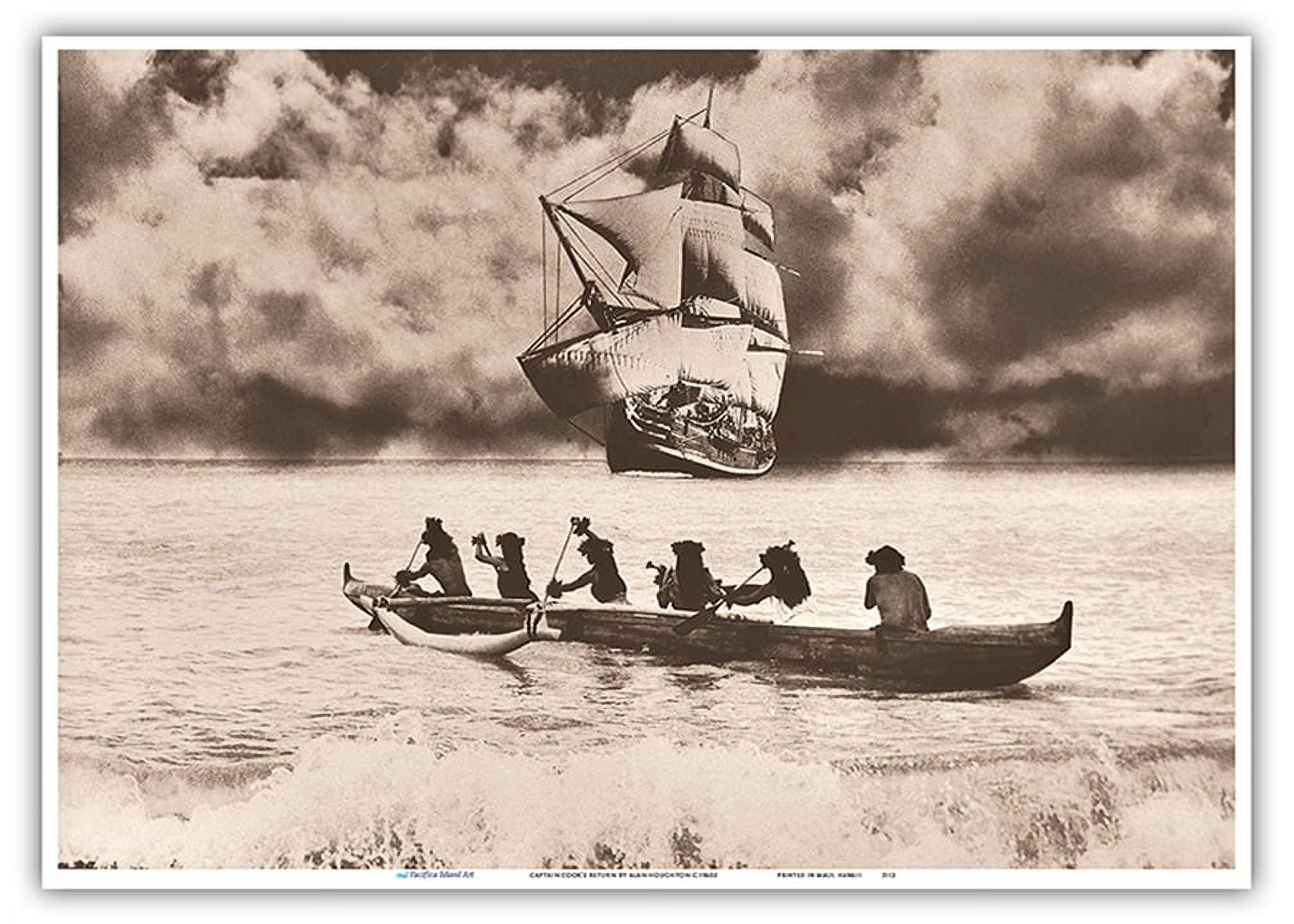 Captain Cook's Return Hawaiian Outrigger Canoe (Waʻa) - Vintage Sepia ...