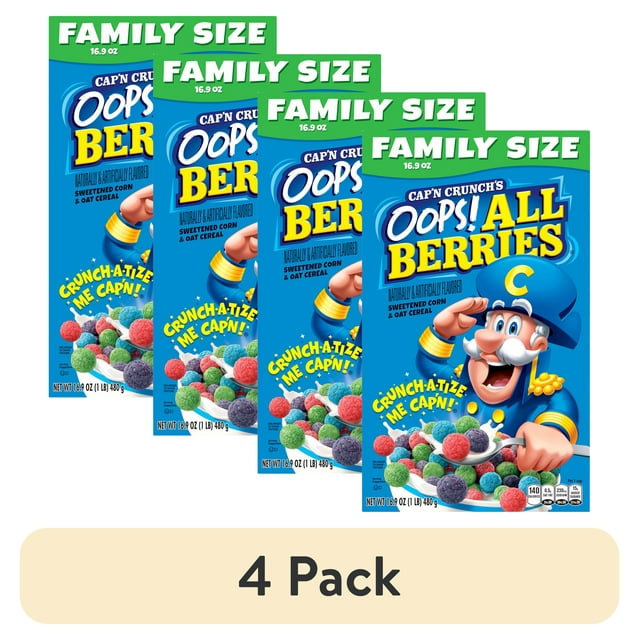 (4 pack) Cap’n Crunch's Oops All Berries Sweetened Corn & Oat Crunchy Cereal, (16.9 oz ...