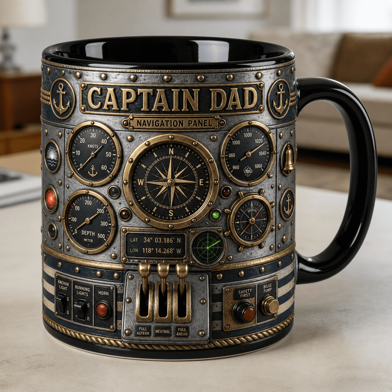 Captain Dad Accent Mug Navigation Panel Coffee Mug with Compass Anchor ...