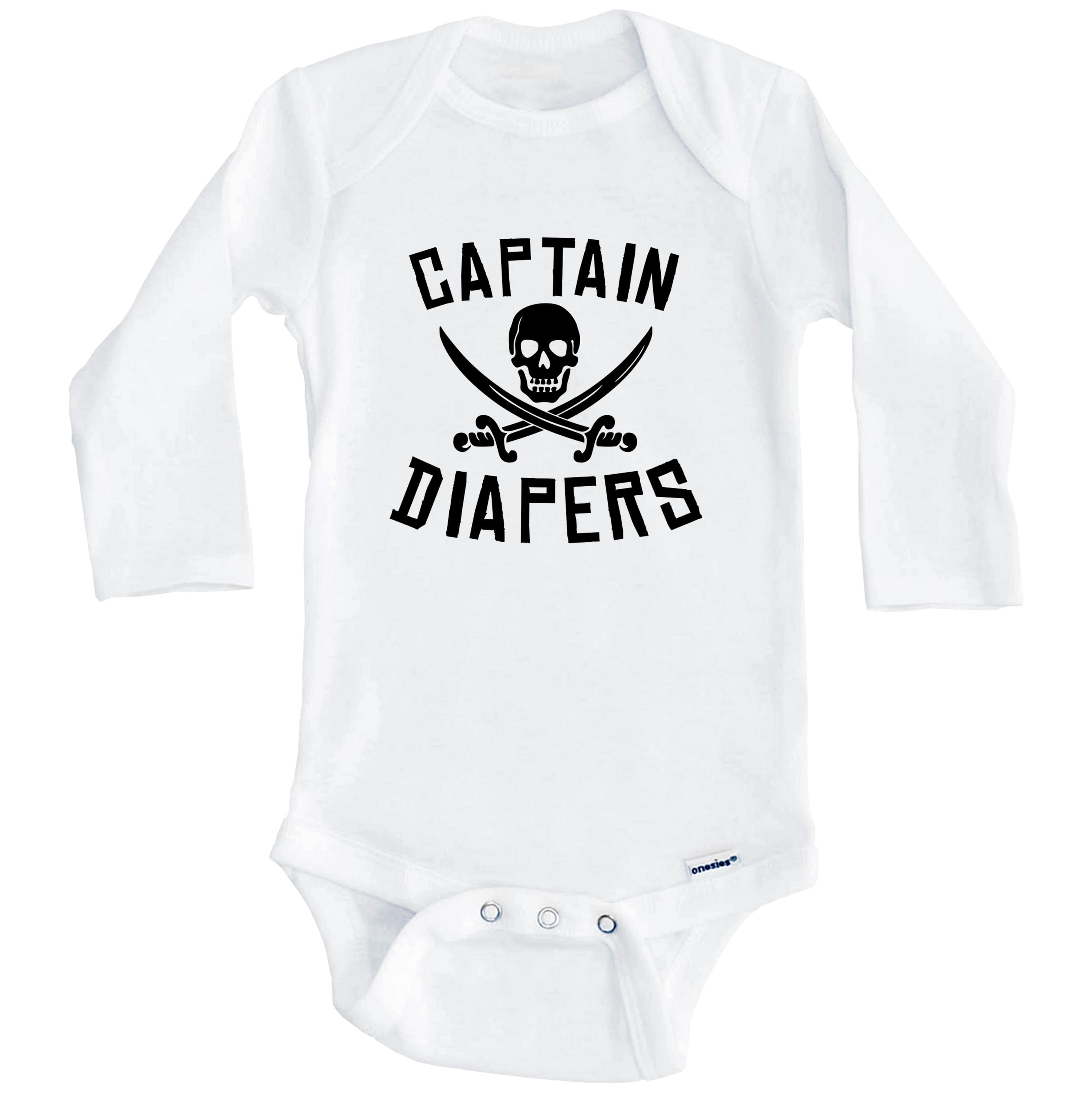 Captain Diapers Pirate Skull Funny One Piece Baby Bodysuit (Long Sleeve ...