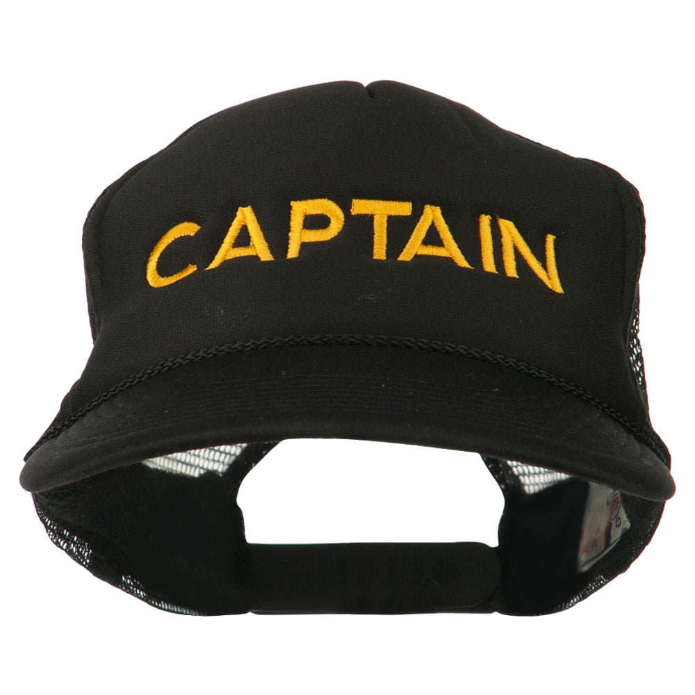Captain Embroidered Foam Front Mesh Back Cap - Black OSFM - Walmart.com