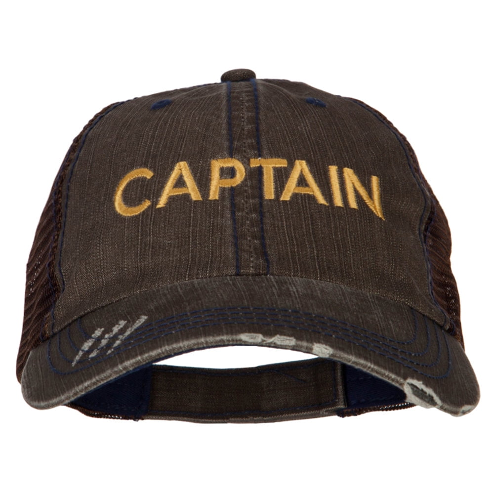 Captain Embroidered Low Profile Mesh Cap - Brown OSFM - Walmart.com