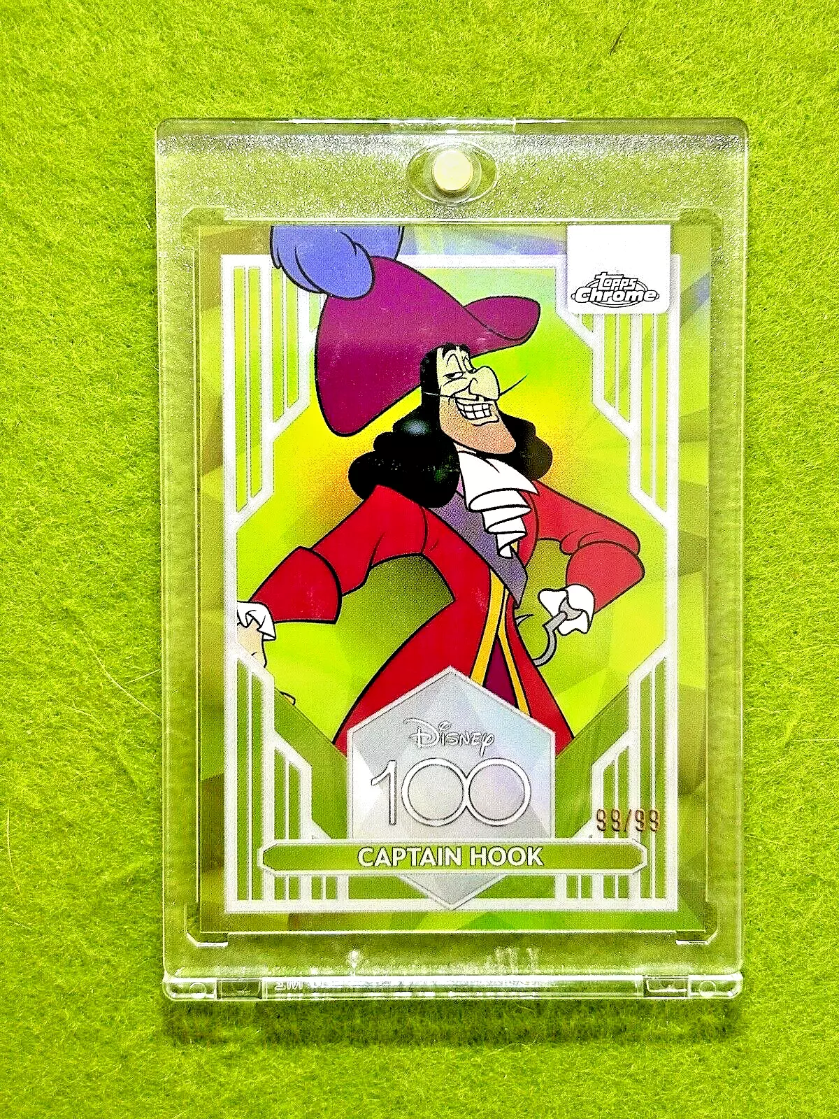Captain Hook DISNEY 100 GREEN REFRACTOR # 99/99 CARD 2023 Topps Chrome ...