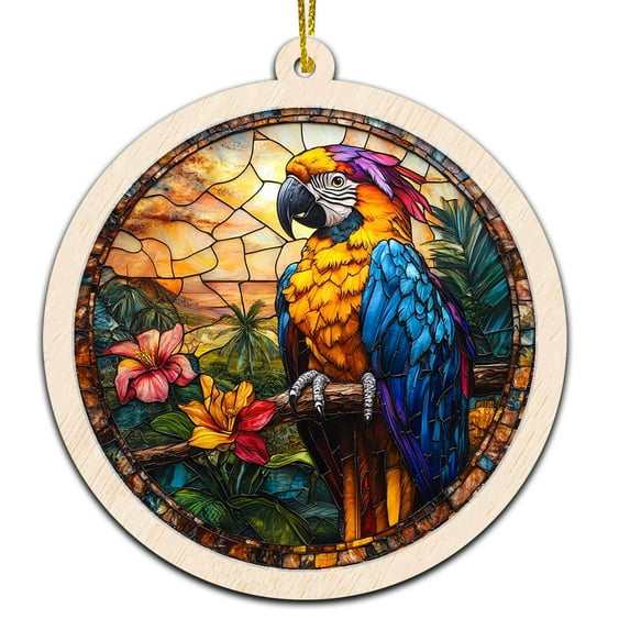 Captain Macaw Stained Glass Suncatcher Ornament – Ornament Gift for Family, Friends, Men & Women ...