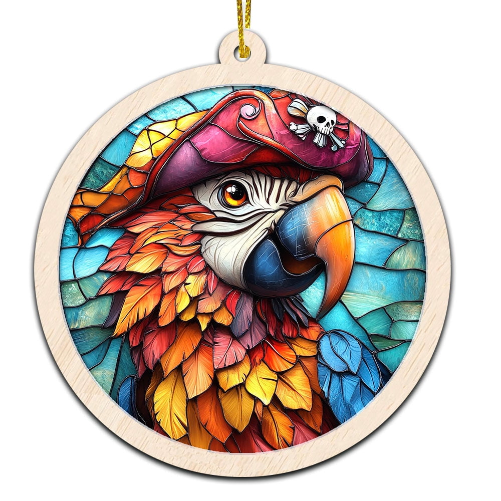 Captain Macaw Stained Glass Suncatcher Ornament – Text Christmas 2025 ...