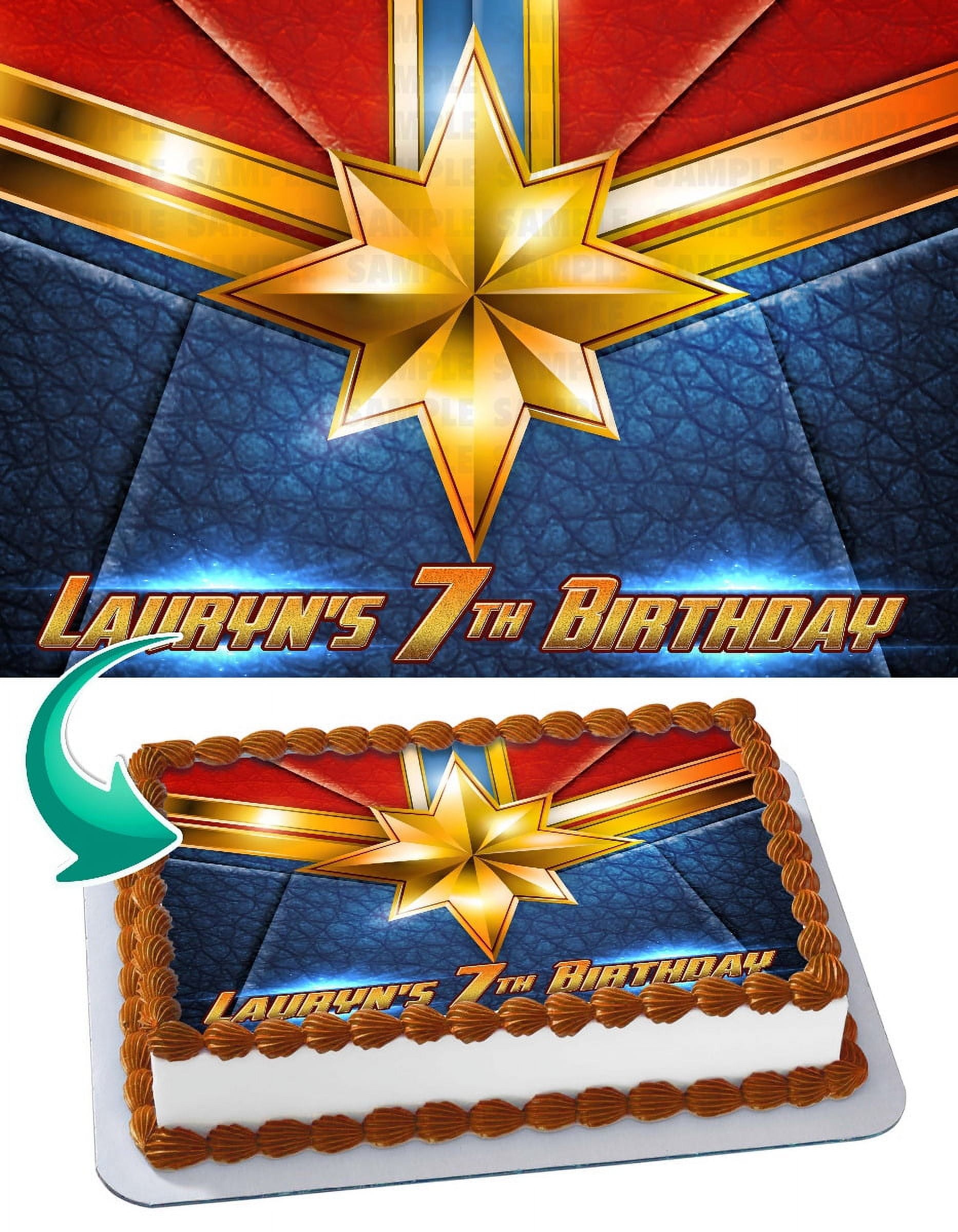 Captain Marvel Avengers Edible Cake Image Topper Personalized Birthday ...