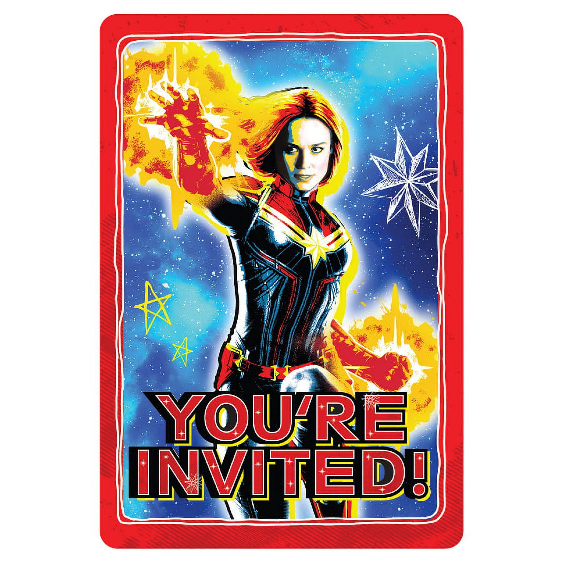 Captain Marvel Superhero Avengers Kids Birthday Party Invitations w ...