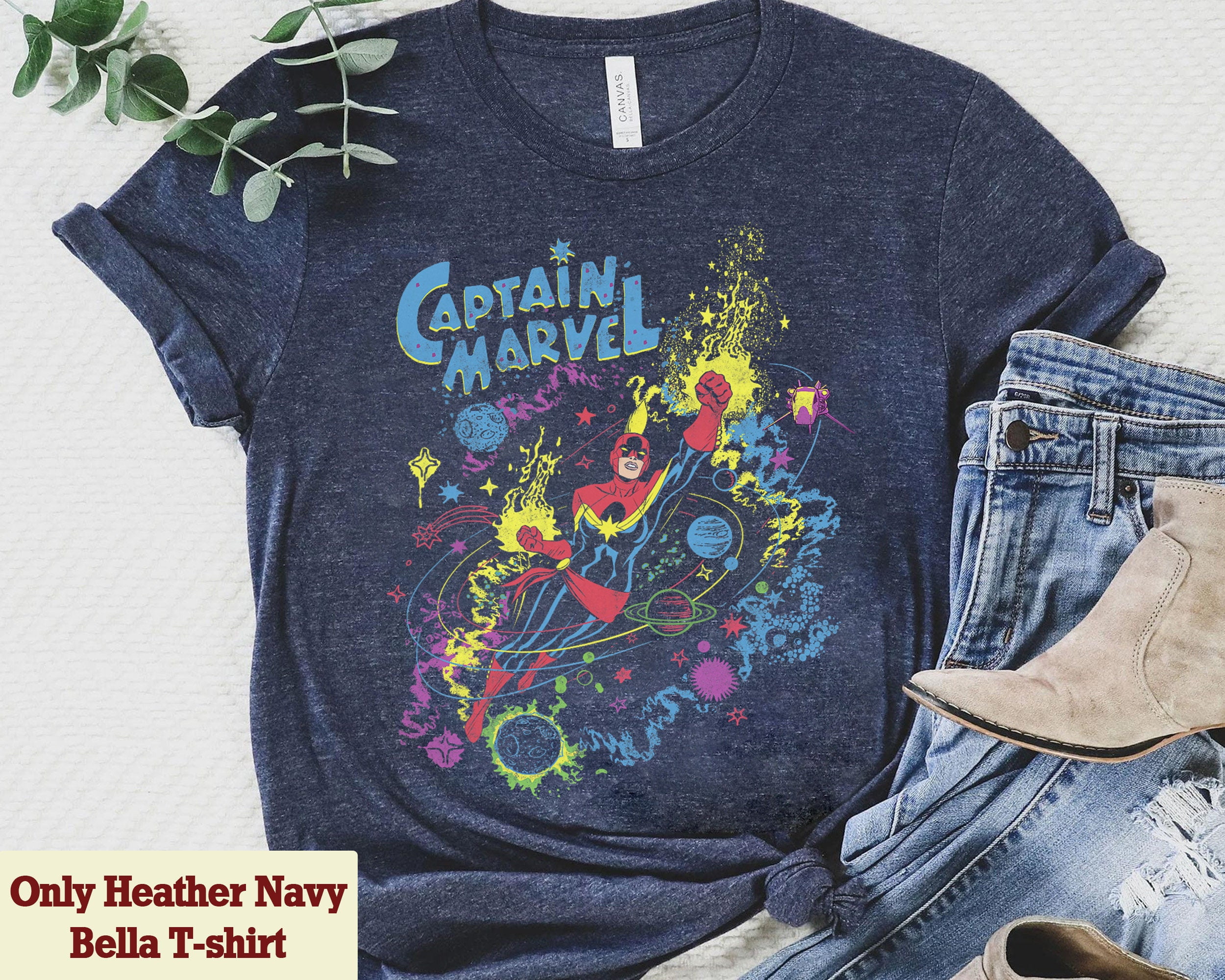 Captain Marvel Vintage Sketched Galaxy Flight Poster Retro T-Shirt, Mcu Fans Marvel Shirt, Size ...